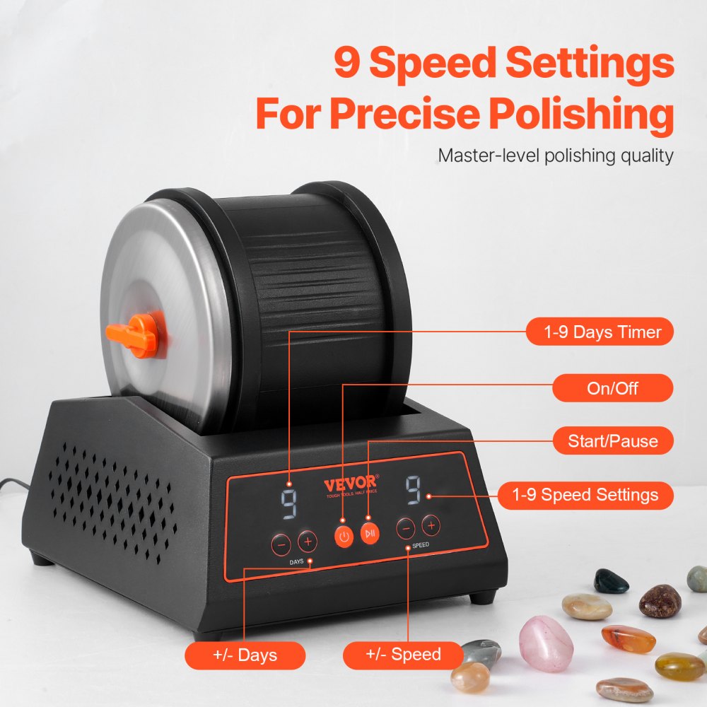 Rock Tumbler Machine 4 lbs Rock Polishing Kit 9 Speed 9-Day Timer Steel ...