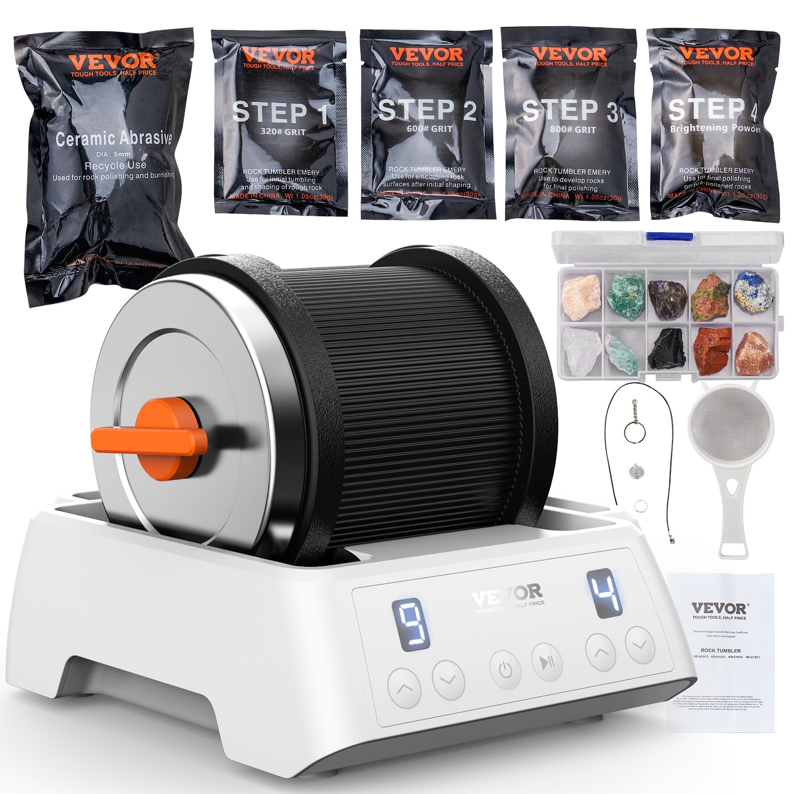 VEVOR Rock Tumbler Kit 1lb Rock Polisher Rough Gemstones 4 Polishing ...