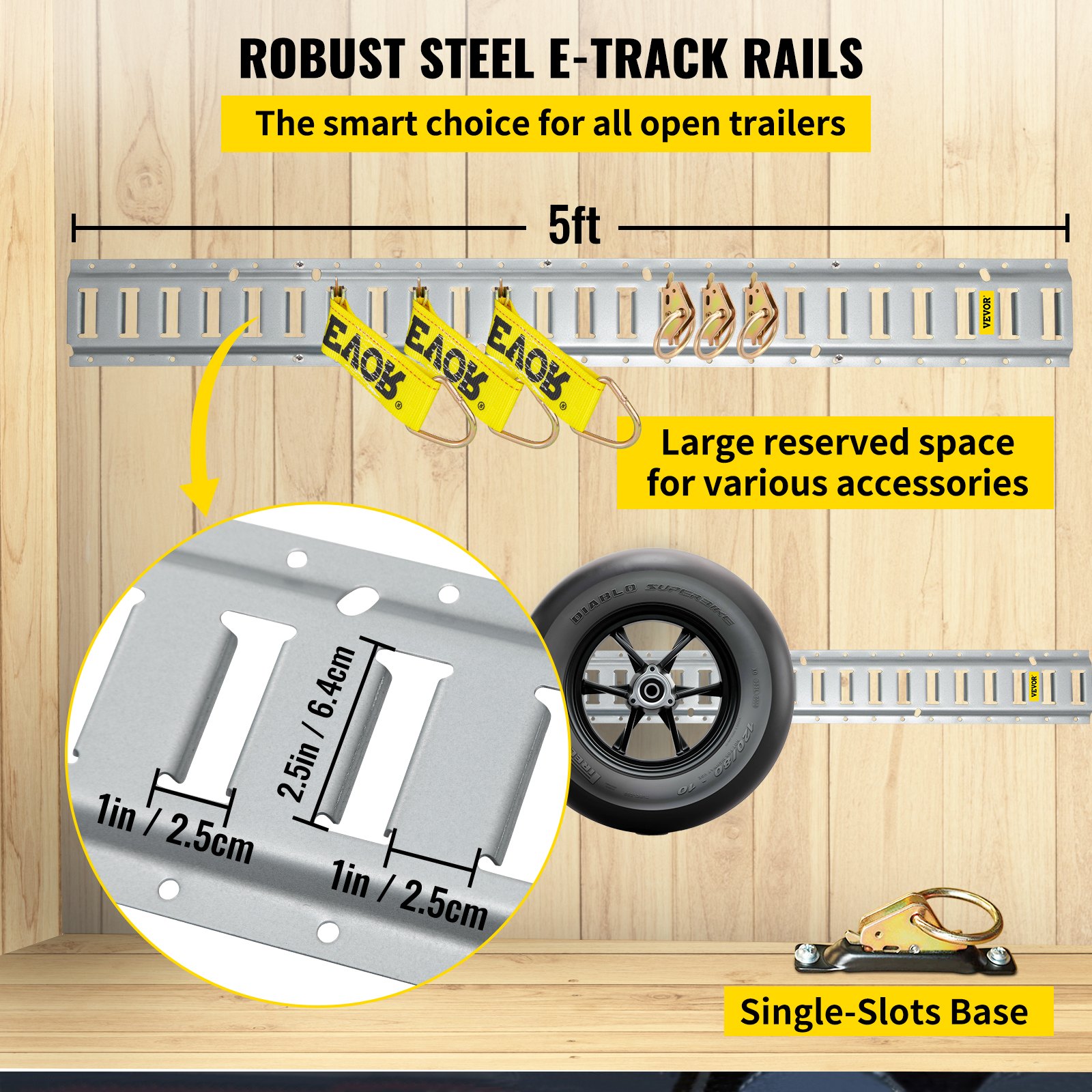 VEVOR E Track Tie-Down Rail Kit, 34PCS 5FT E-Tracks Set Includes 8 ...