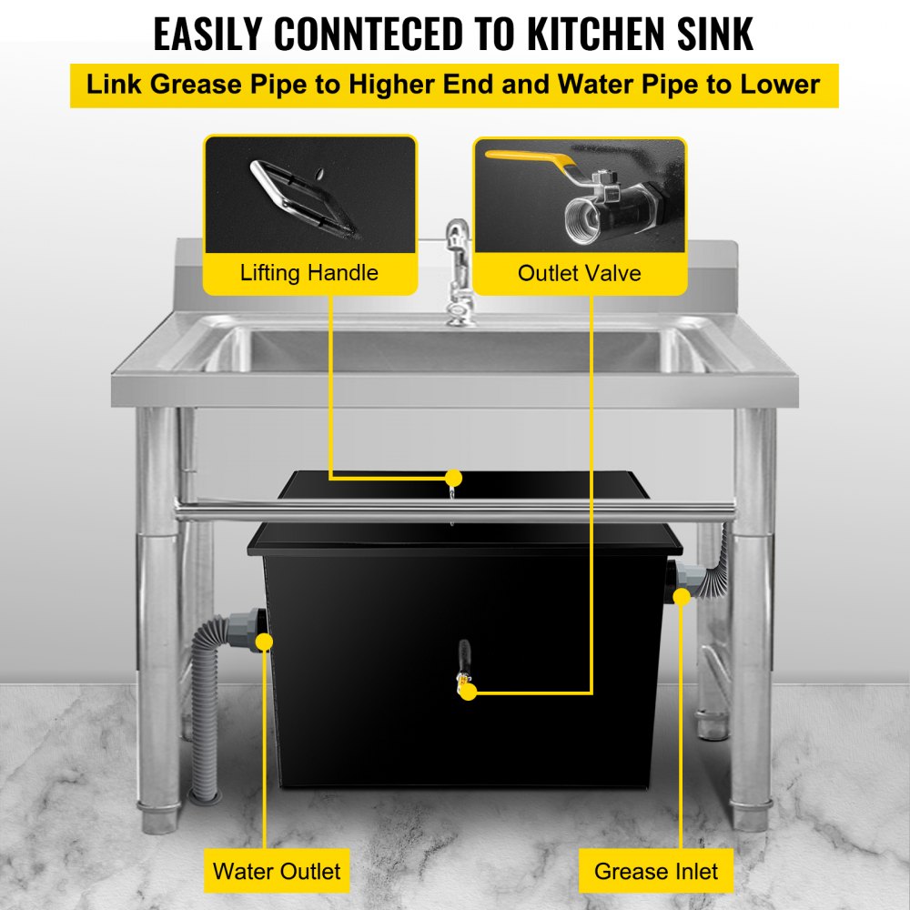 VEVOR Commercial Grease Interceptor, 100 LBS Capacity, Under Sink ...