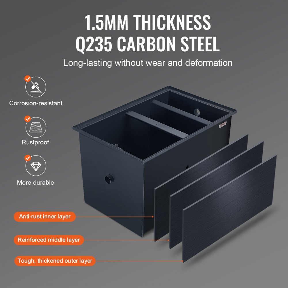VEVOR Commercial Grease Trap, 40 LBS Grease Interceptor, Side Inlet ...