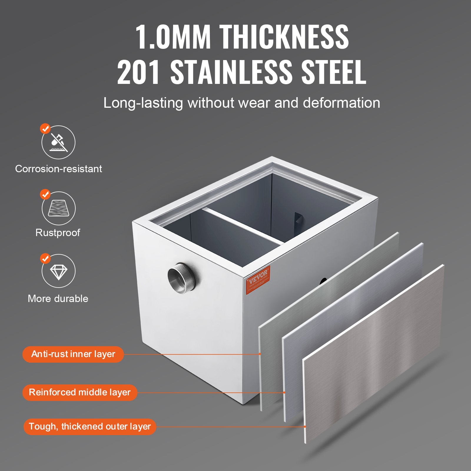 VEVOR Commercial Grease Trap, 8 LBS Grease Interceptor, Side Inlet ...