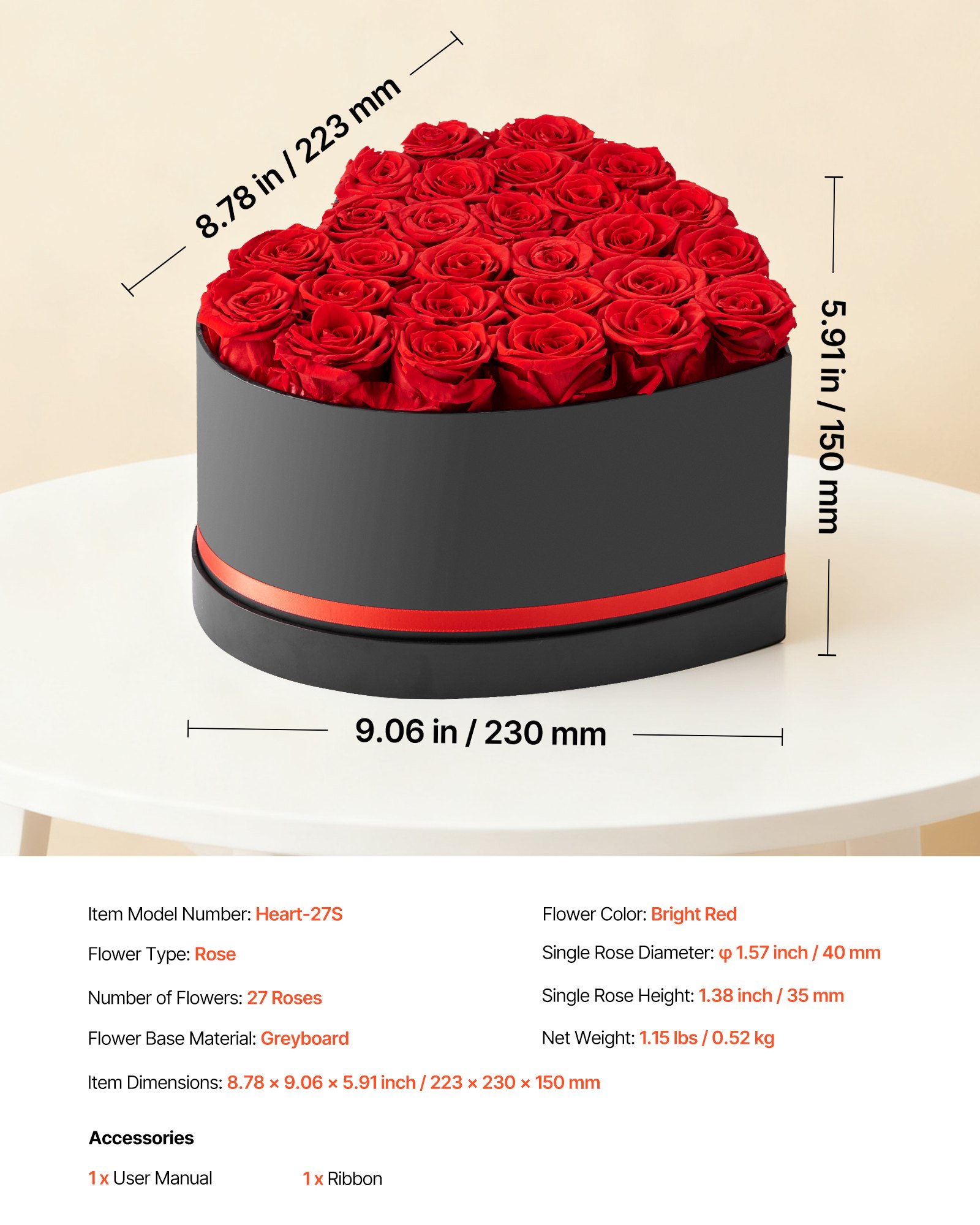 VEVOR Forever Flowers, 27 Preserved Roses in a Heart Shape Box, Eternal ...