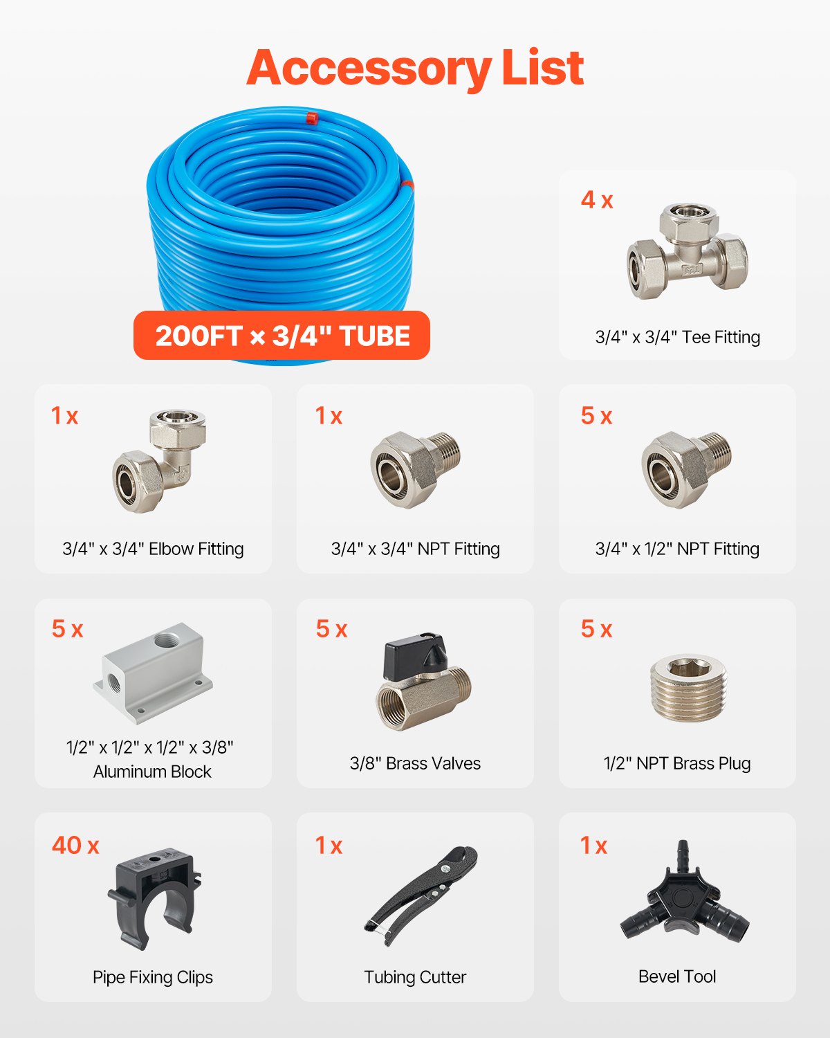 VEVOR Air Compressor Line Kit, 200FT x 3/4", HDPE-Aluminum Compressed ...