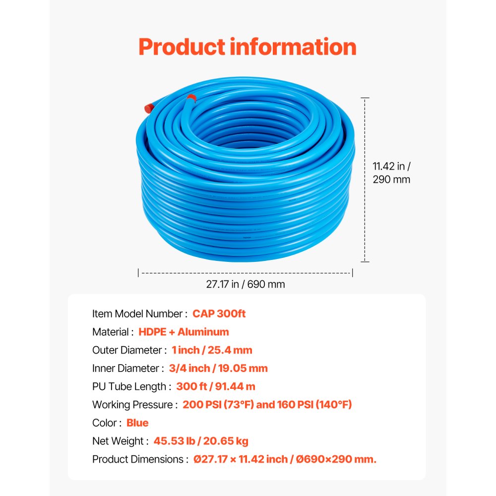 VEVOR 3/4 Shop Air Line Kit — 300FT Blue Piping System