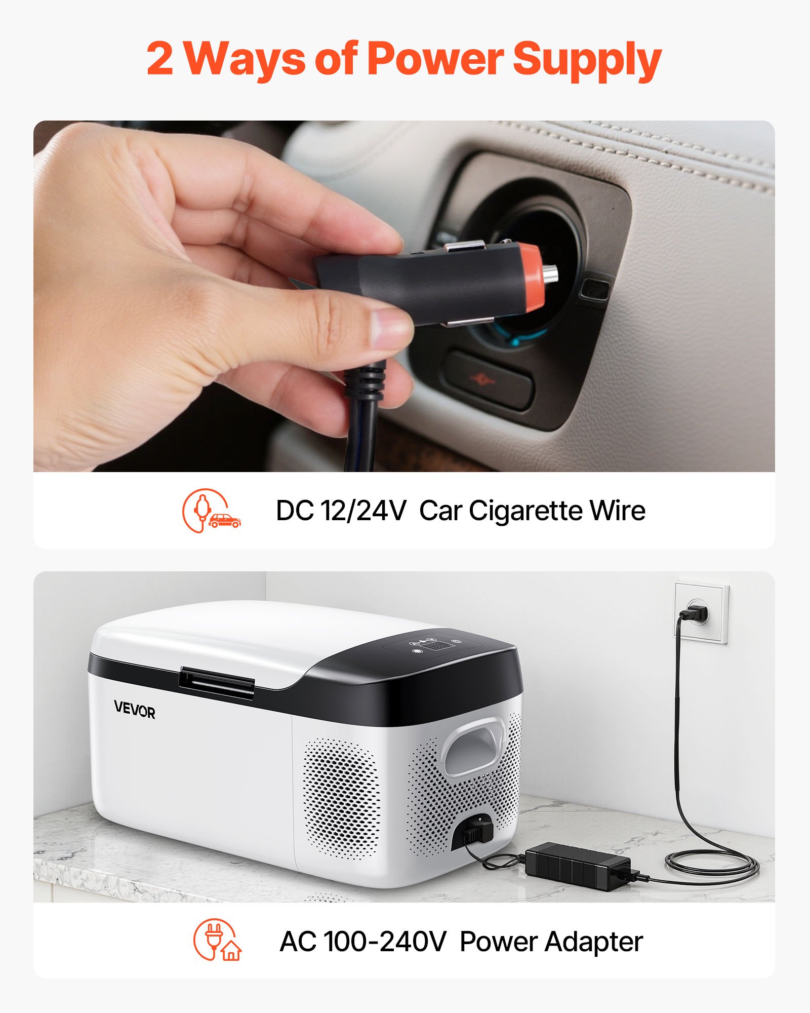 VEVOR Car Refrigerator, DC 12/24V AC100-240V Compressor Electric Cooler ...