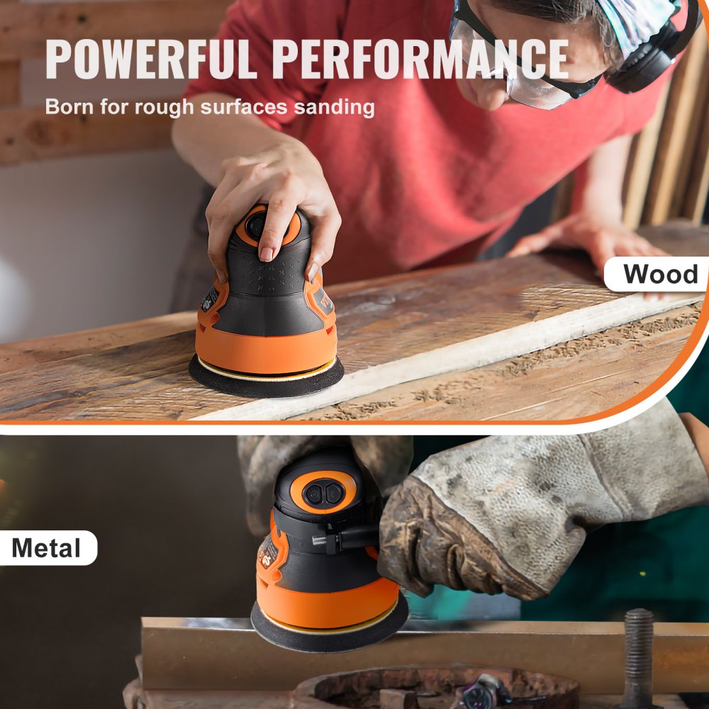 VEVOR Random Orbit Sander, 3A 350W Orbital Sander, 6 Speeds 13000 OPM 5 ...