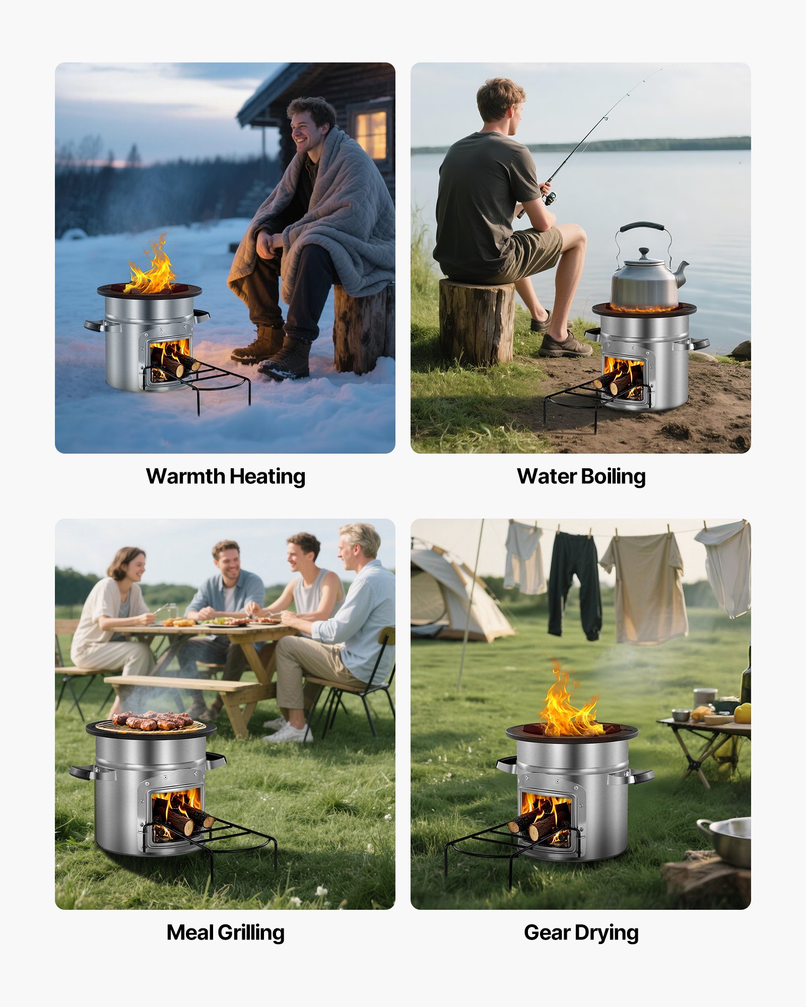 VEVOR Rocket Stoves for Camping – 12 lbs, Wood Burning Steel