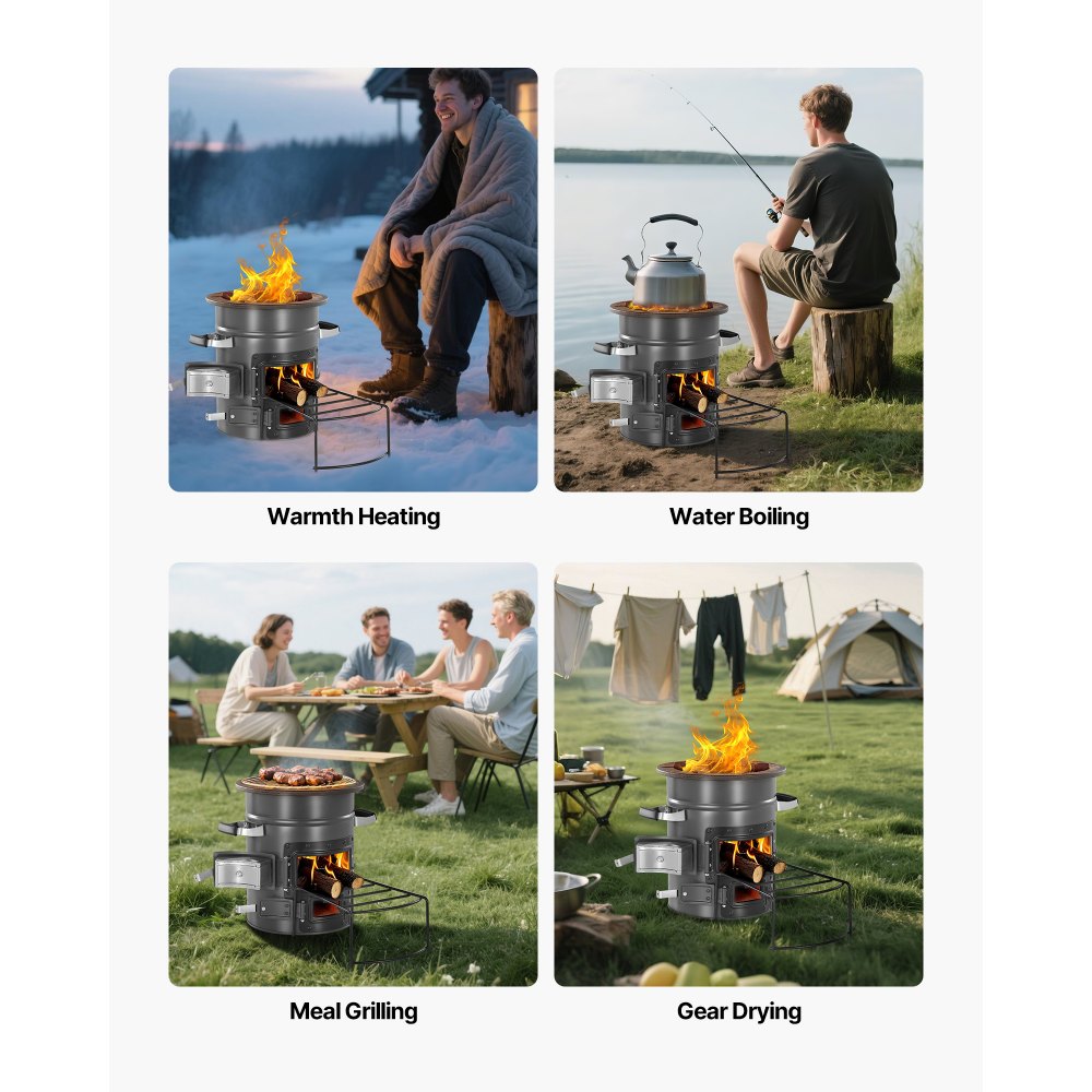 VEVOR Camping Rocket Stove, Wood Burning Portable Rocket Stove with ...