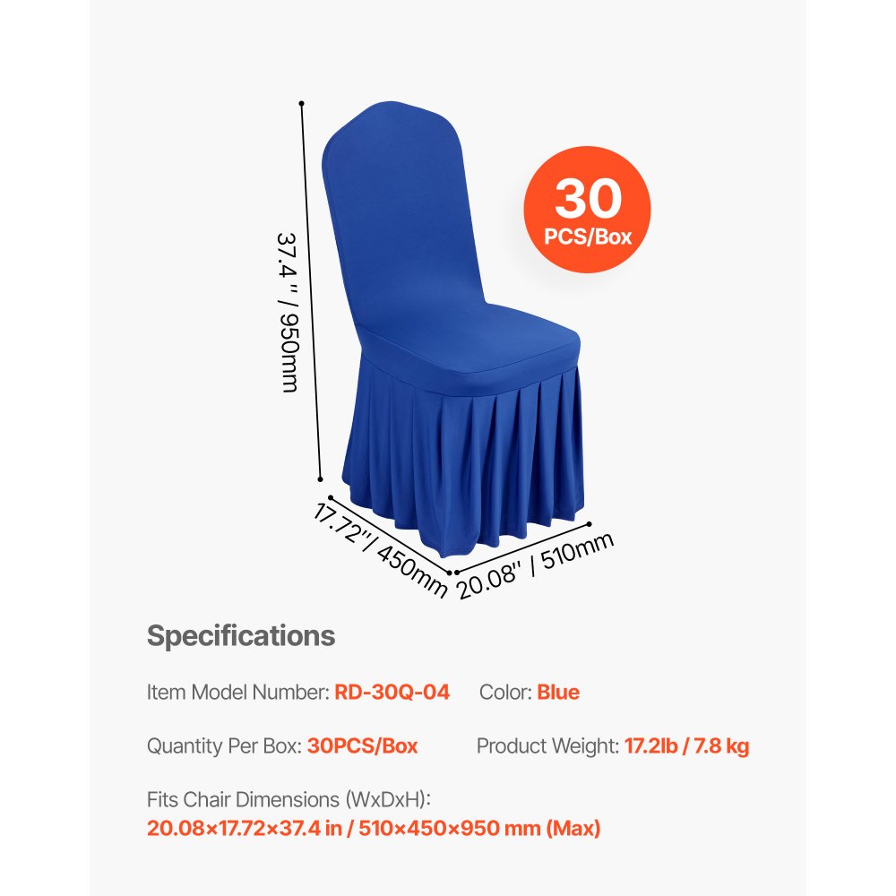 VEVOR Blue Spandex Chair Covers – 30 Pcs, 95% Polyester