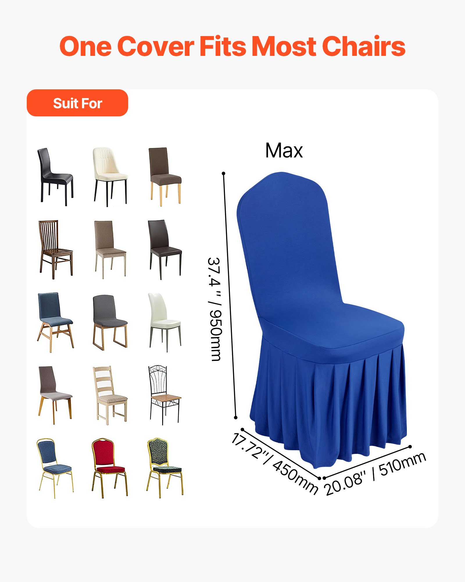 VEVOR Blue Spandex Chair Covers – 30 Pcs, 95% Polyester