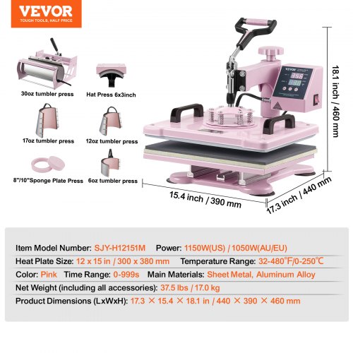 VEVOR Heat Press Machine 12x15 in 8 in 1 with 30oz Tumbler Press T ...