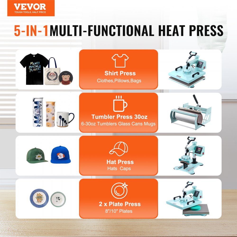 VEVOR Heat Press Machine 15x15 in 5 in 1 with 30oz Tumbler Press T ...