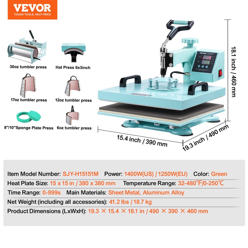 VEVOR Heat Press Machine 15x15 in 8 in 1 with 30oz Tumbler Press T ...