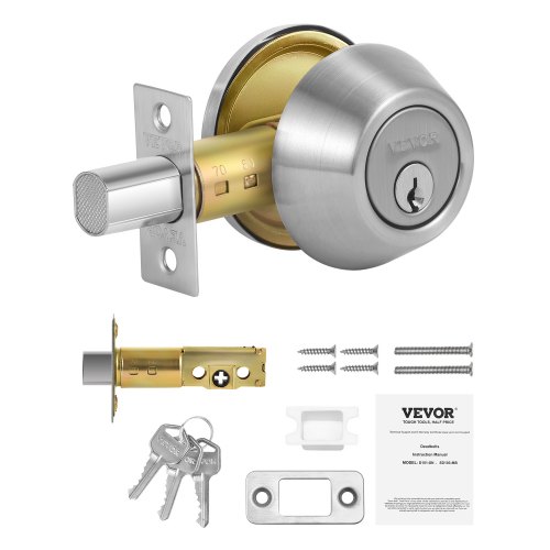 Deadbolt Lock Round Single Cylinder Dead Bolt Keyed 1 Side Satin Nickel ...