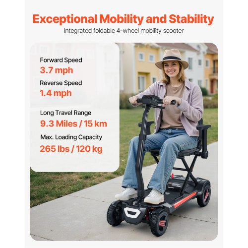 VEVOR 4-Wheel Electric Mobility Scooter Integrated Foldable Mobility ...