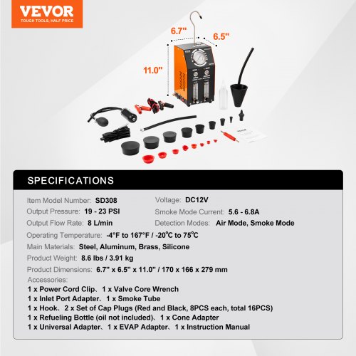 VEVOR Automotive Smoke Machine EVAP Vacuum Leak Detector with Built-in ...