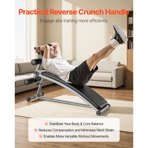 VEVOR Sit Up Bench Curved Ab Bench 6 Adjustable Height Reverse Crunch ...