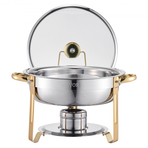 5 Qt 4 Pack Round Chafing Dish Buffet Set Full-Size Pan Stainless Steel ...