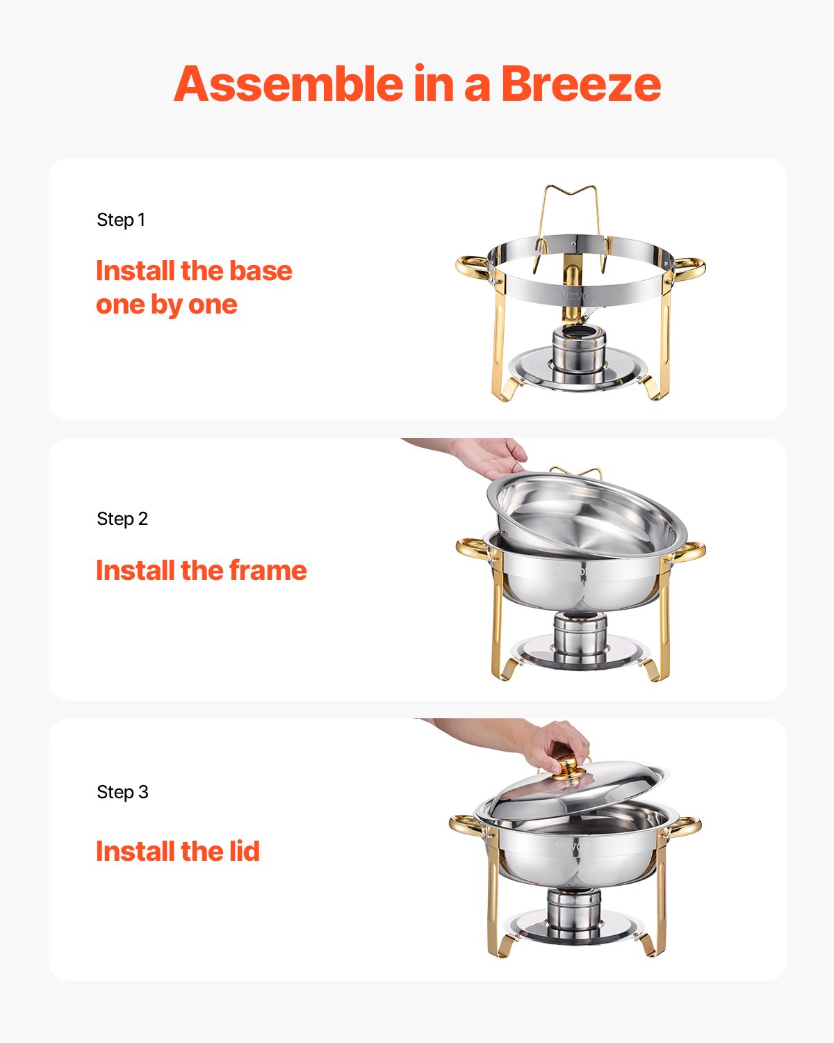 VEVOR Chafing Dish Buffet Set, 5 Qt 4 Pack, Stainless Steel Chafer with ...