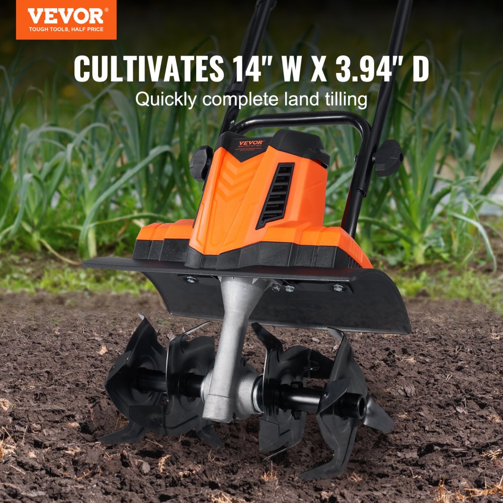 VEVOR 10 Amp Electric Tiller, 14" Tilling Width 3.94" Tilling Depth ...