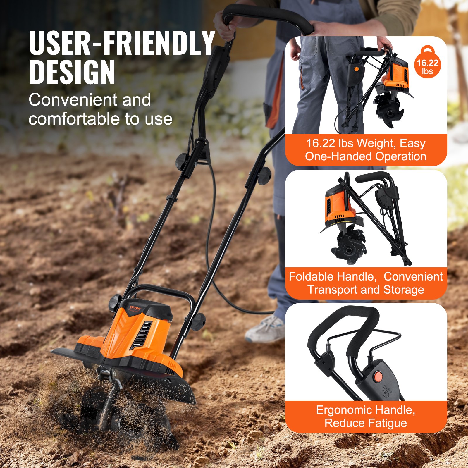 VEVOR 10 Amp Electric Tiller, 14" Tilling Width 3.94" Tilling Depth ...
