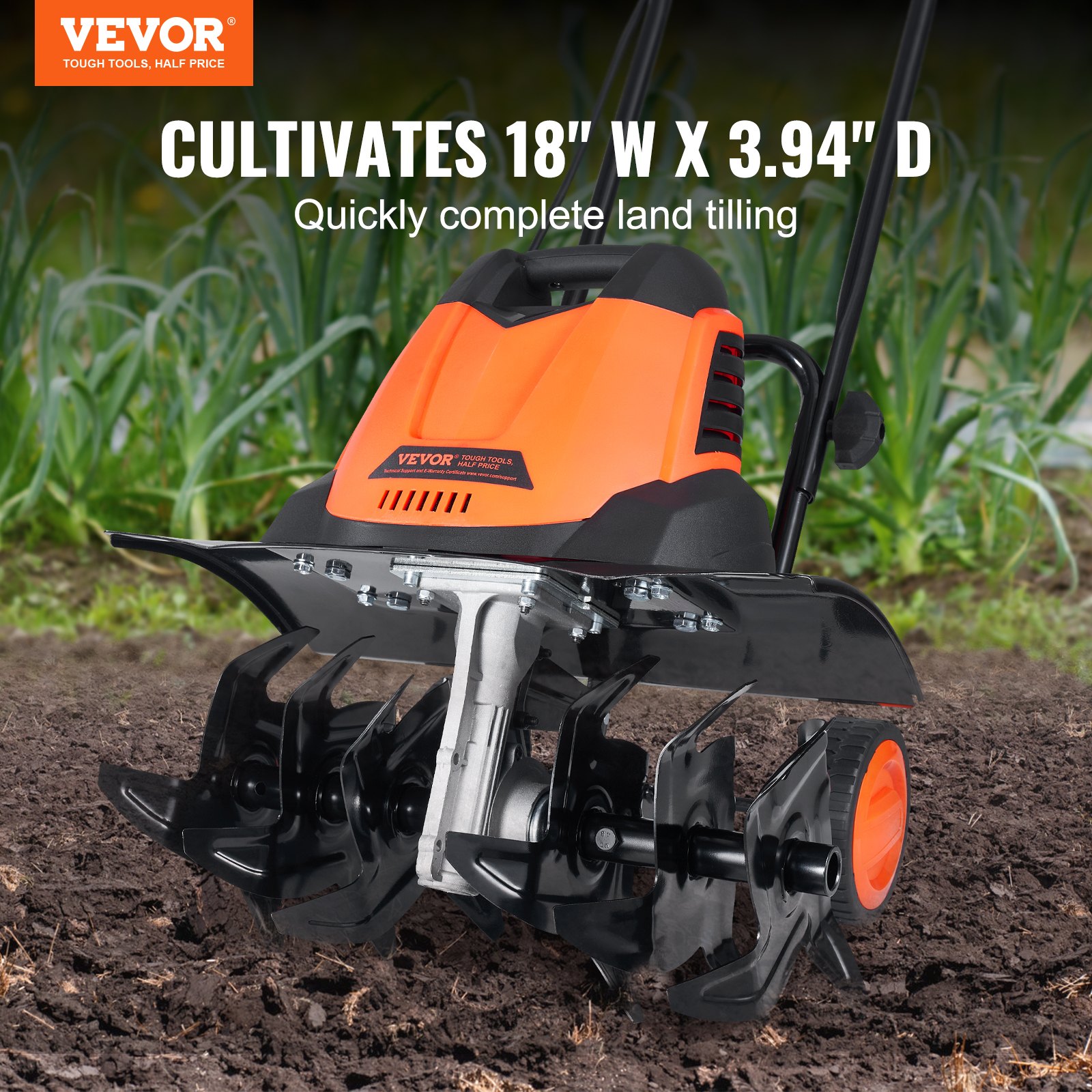 VEVOR 12 Amp Electric Tiller, 18" Tilling Width 3.94" Tilling Depth ...