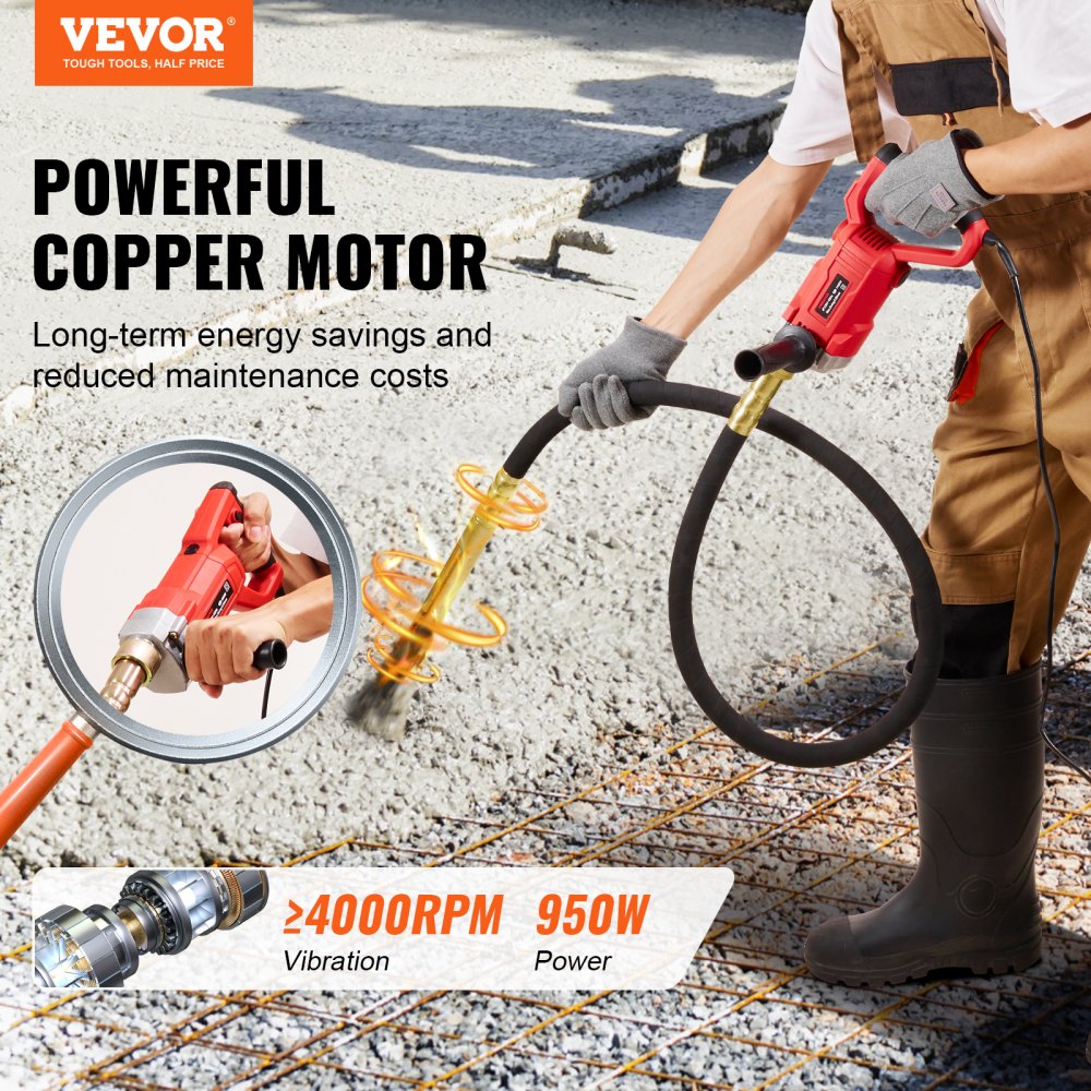 VEVOR Handheld Concrete Vibrator, 950W Electric Vibrator 13000 VPM ...