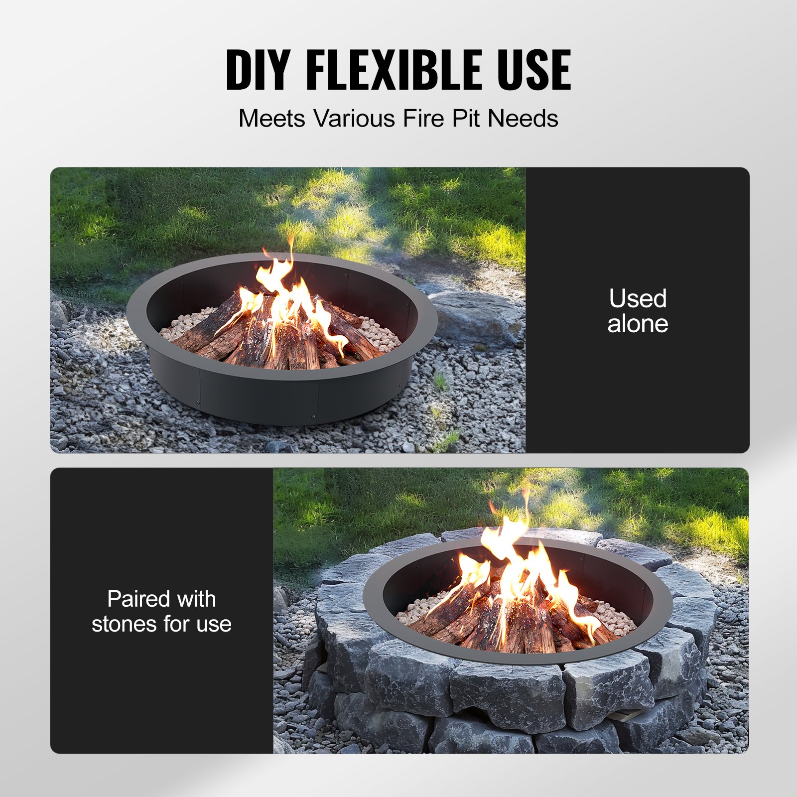 VEVOR Fire Pit Ring Round 40 Inch Outer Steel Liner DIY Campfire Ring ...