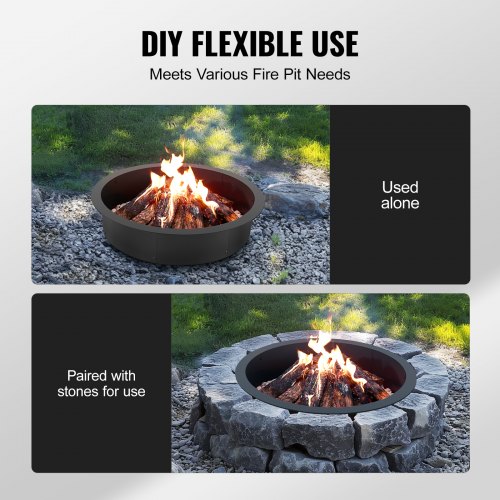 VEVOR Fire Pit Ring Round 35 Inch Outer Steel Liner DIY Campfire Ring ...