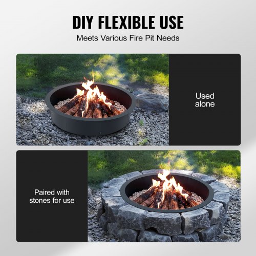 VEVOR Fire Pit Ring Round 40” Outer 36” Inner Steel Liner DIY Campfire ...