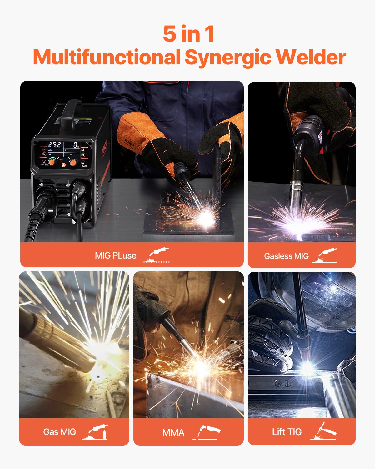 Pro MIG Welder 200A Pluse Mig Welding Machine 5-in-1 Synergic Welder ...