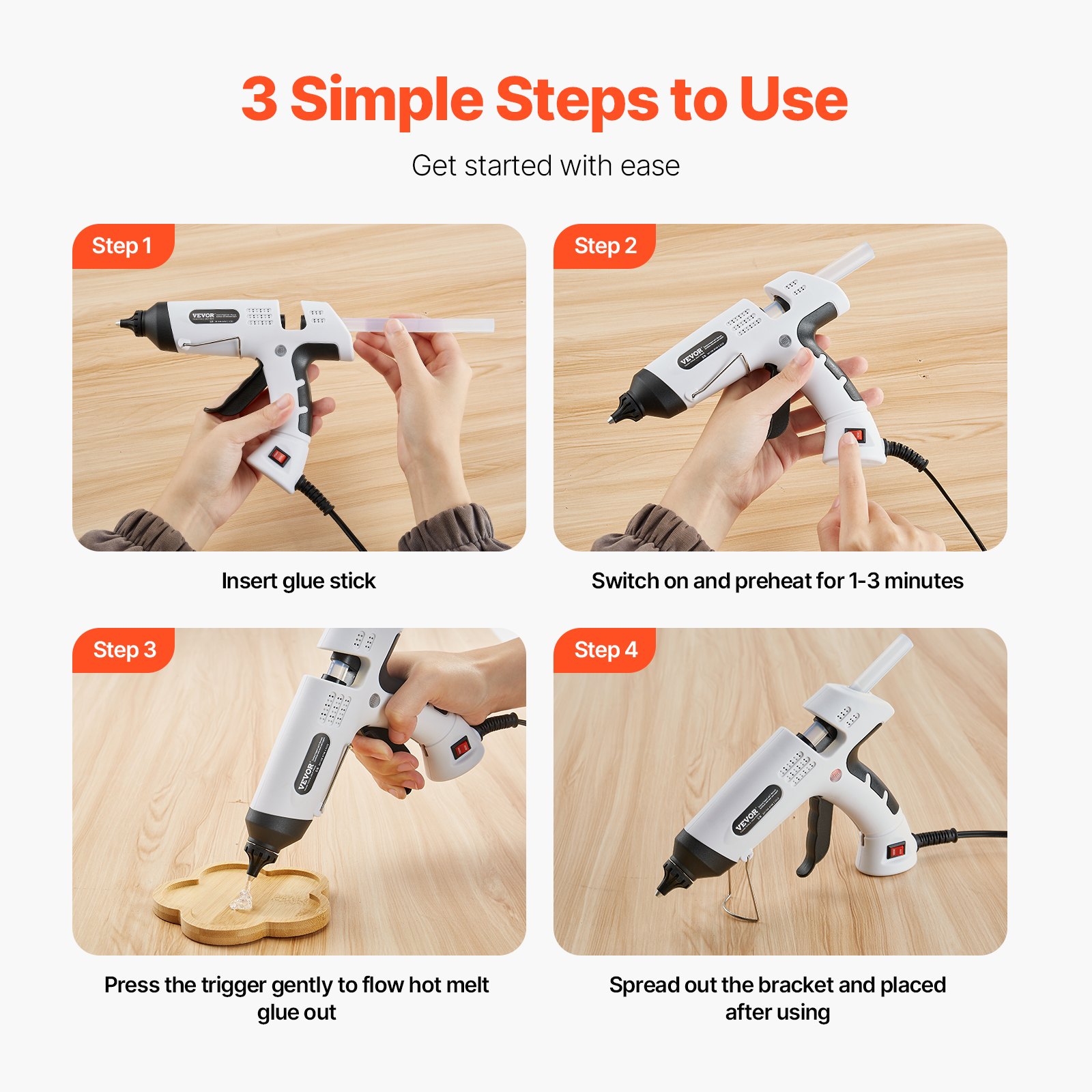 VEVOR White Hot Glue Gun – 60/100W Dual Power, 20 Sticks