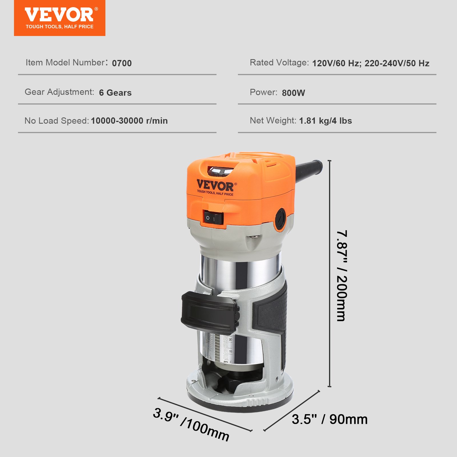 VEVOR Wood Router, 1.25HP 800W, Compact Wood Trimmer Router Tool ...