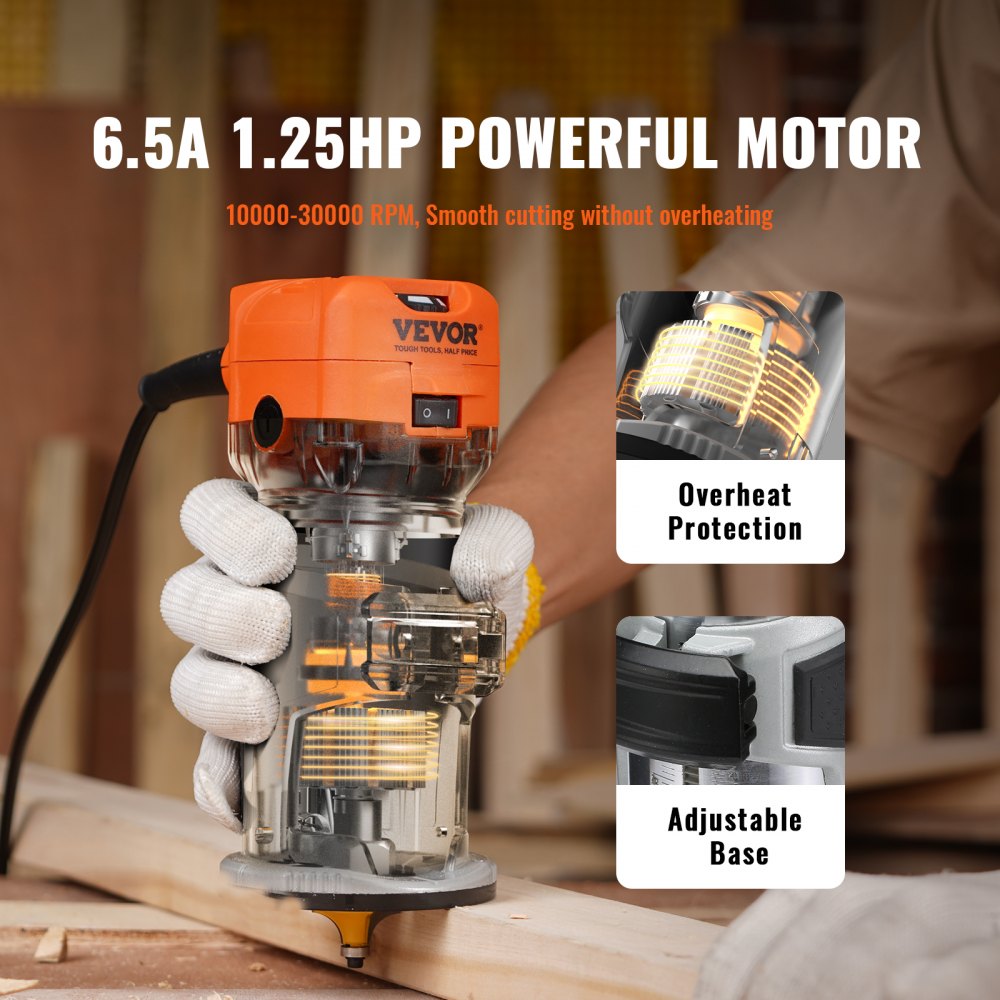 VEVOR VEVOR Wood Router, 1.25HP 800W, Compact Wood Trimmer Router Tool ...
