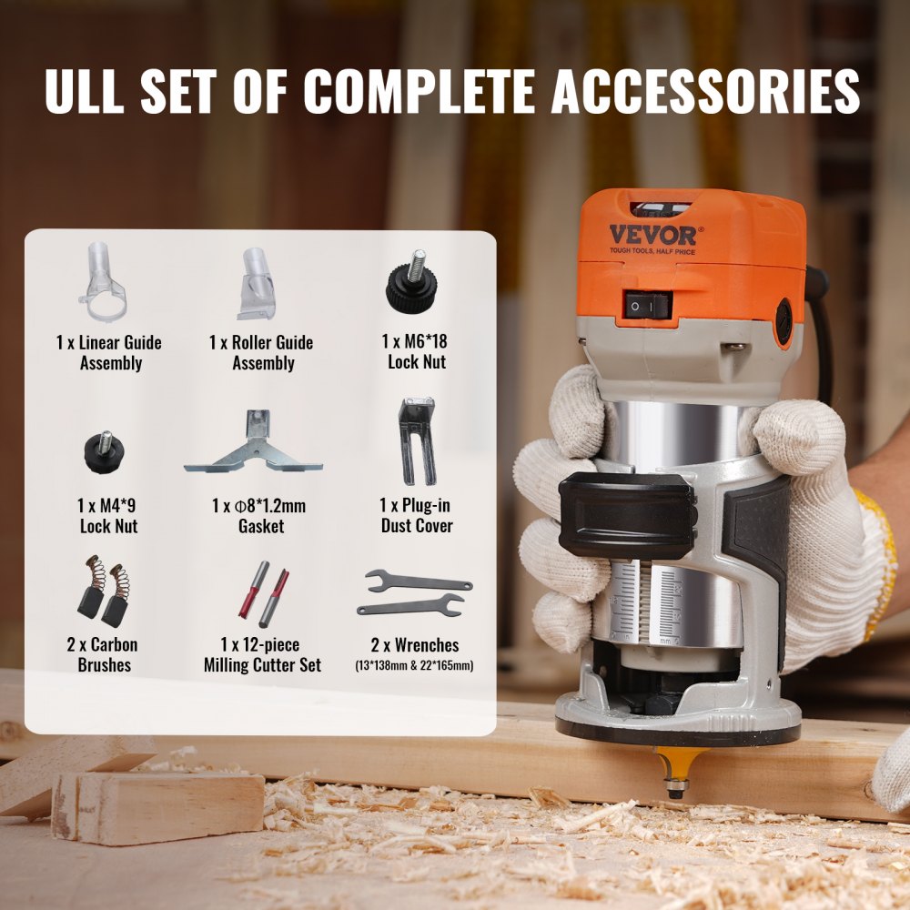 VEVOR Wood Router, 1.25HP 800W, Compact Wood Trimmer Router Tool ...