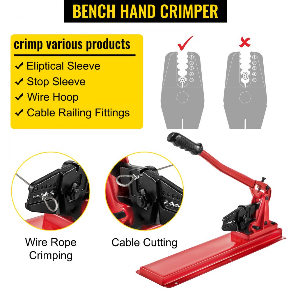VEVOR Bench Swager Tool 24\" Wire Rope Swaging Tool with Crimper Cable ...