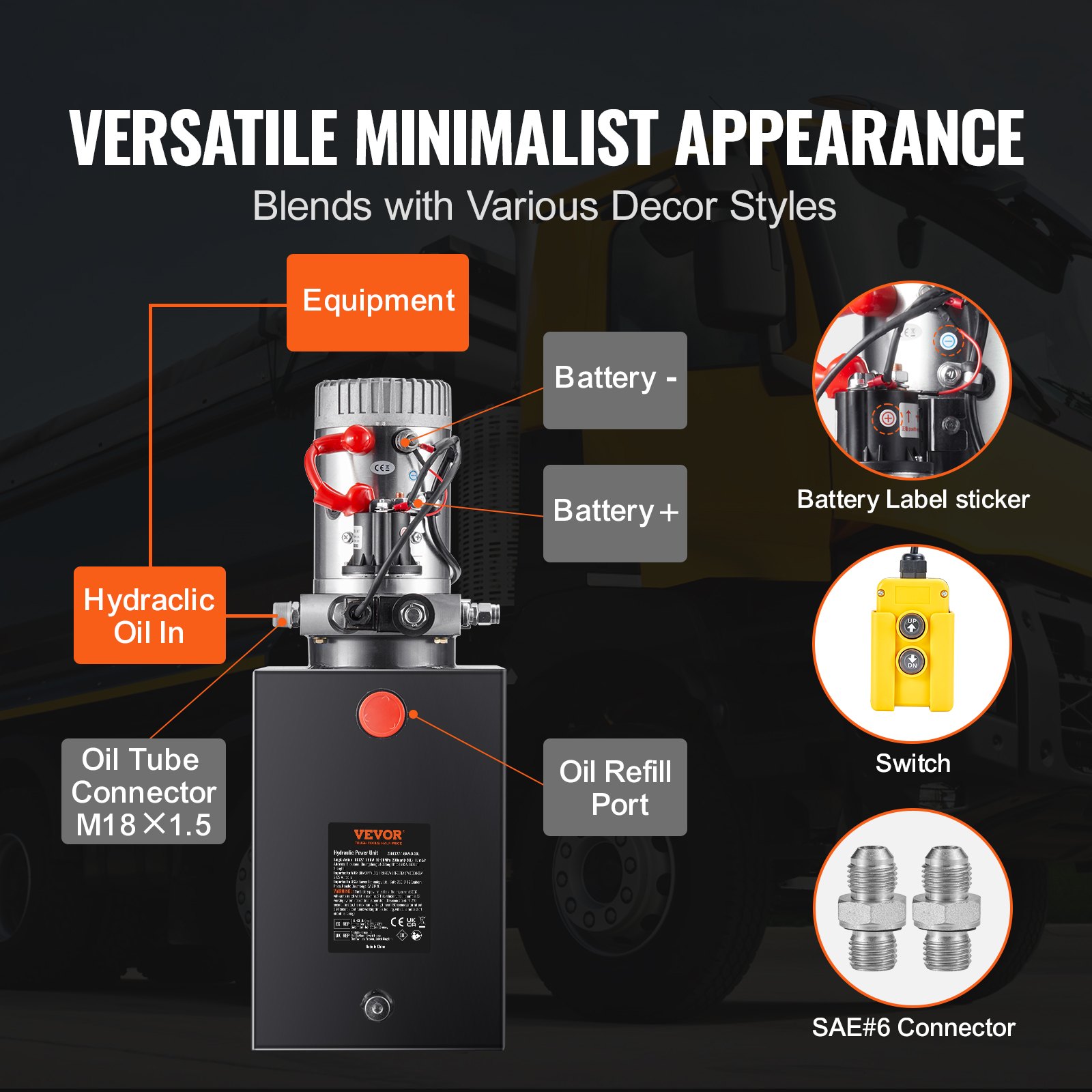 VEVOR Hydraulic Pump, 20 Quart Hydraulic Power Unit, Single Acting Dump ...