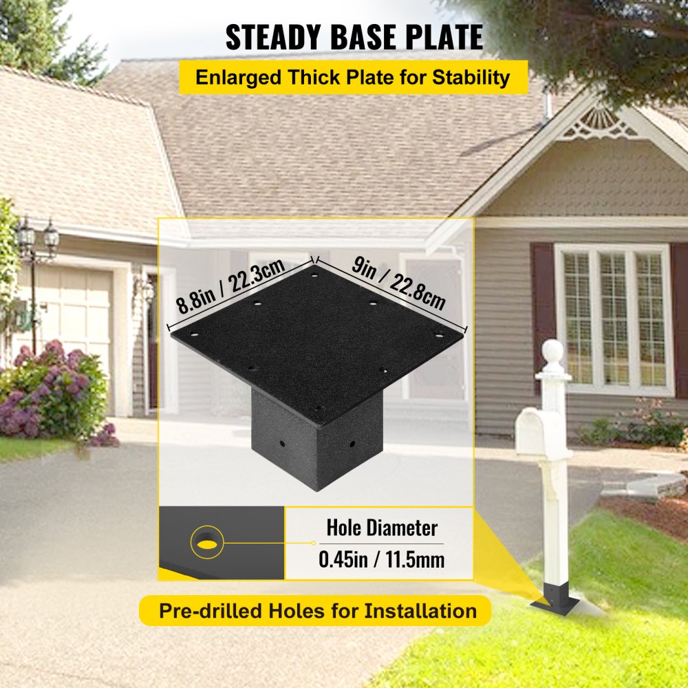 VEVOR Post Base, 4"x4" Mailbox Base Plate, Black Powder-Coated Fence ...