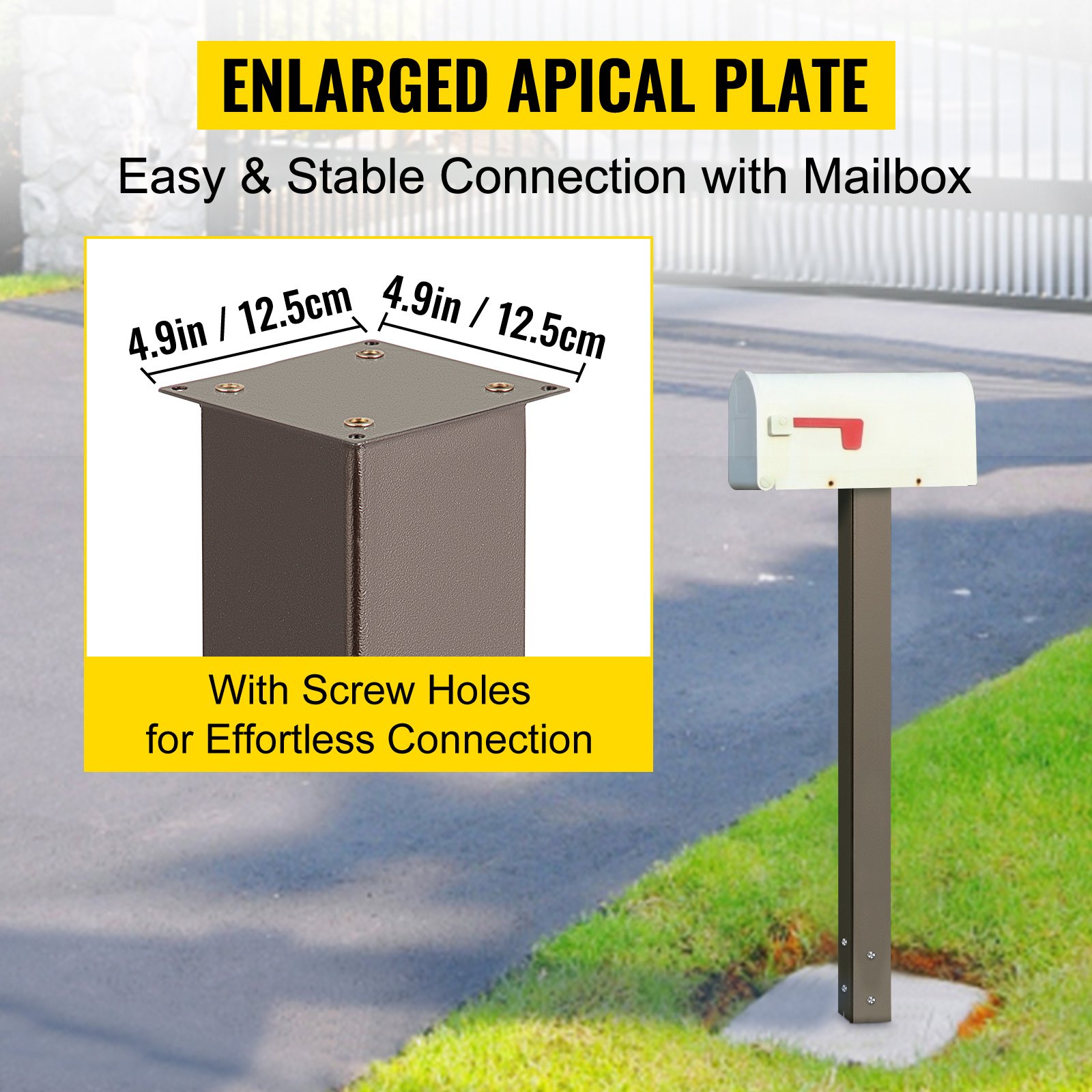 VEVOR Mailbox Post, 43" High Mailbox Stand, Bronze Powder-Coated Mail ...