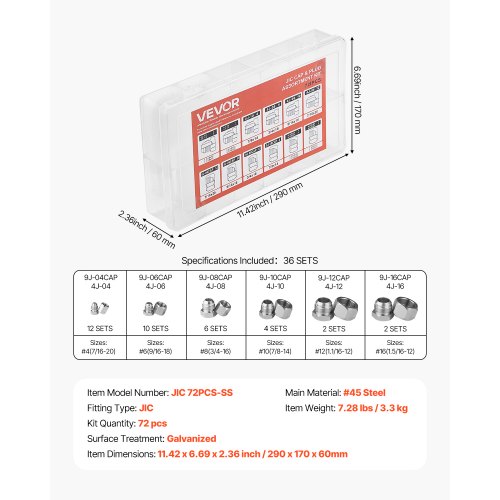 VEVOR 72 PCS JIC Hydraulic Fittings, Heavy Duty Master Industrial ...