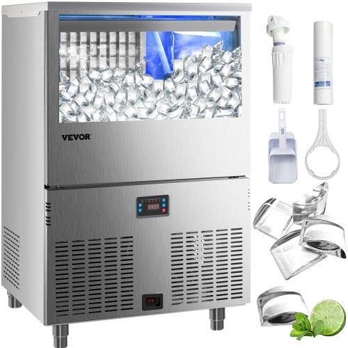 VEVOR 110V Commercial Ice Maker 220LBS/24H with 110LBS Bin, Lunar Shape ...