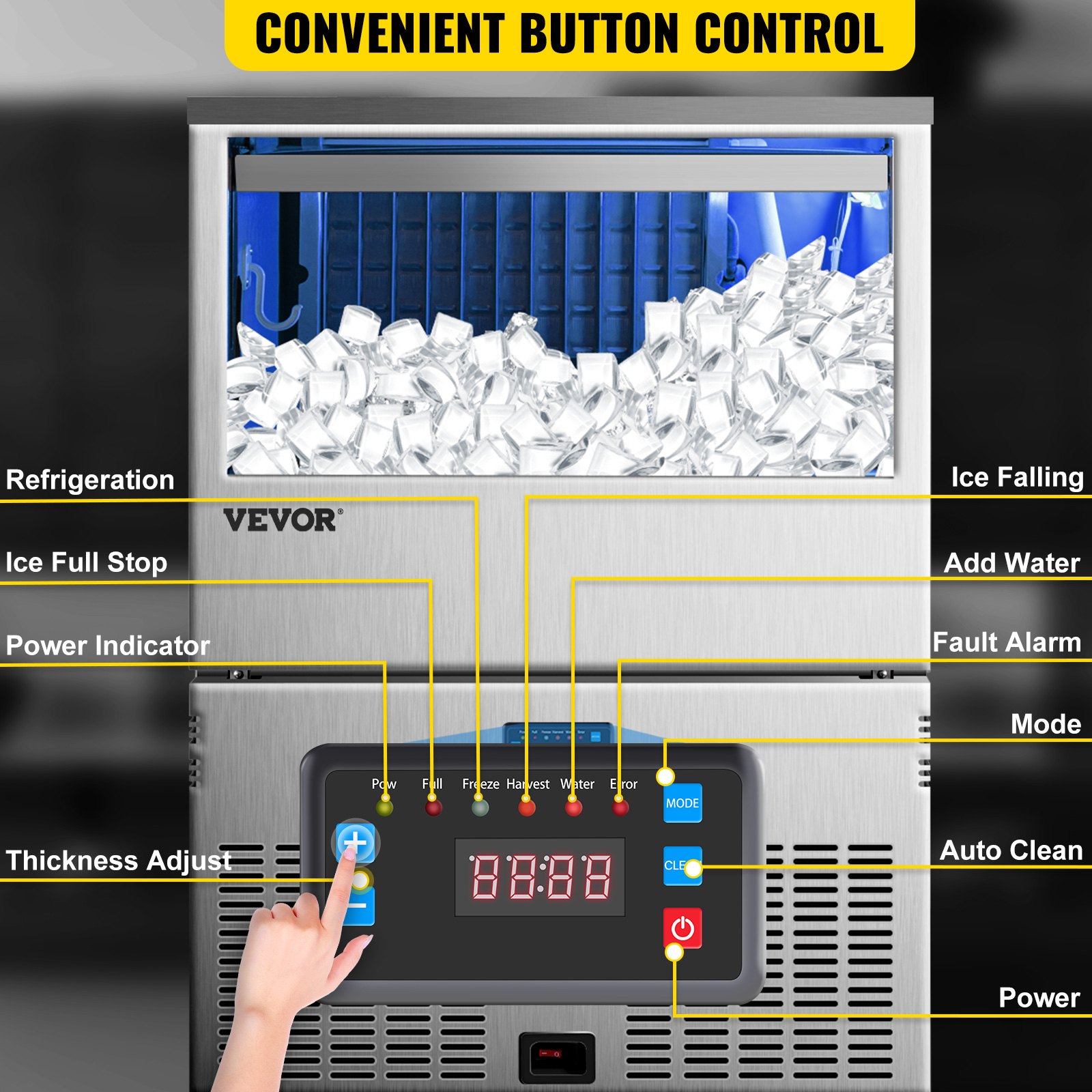 VEVOR 110V Commercial Ice Maker 220LBS/24H with 110LBS Bin, Lunar Shape ...