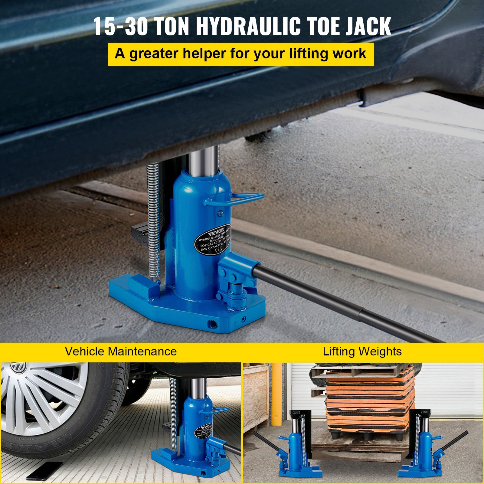 VEVOR Hydraulic Toe Jack, 15 Ton On Toe Toe Jack Lift, 30 Ton On Top ...