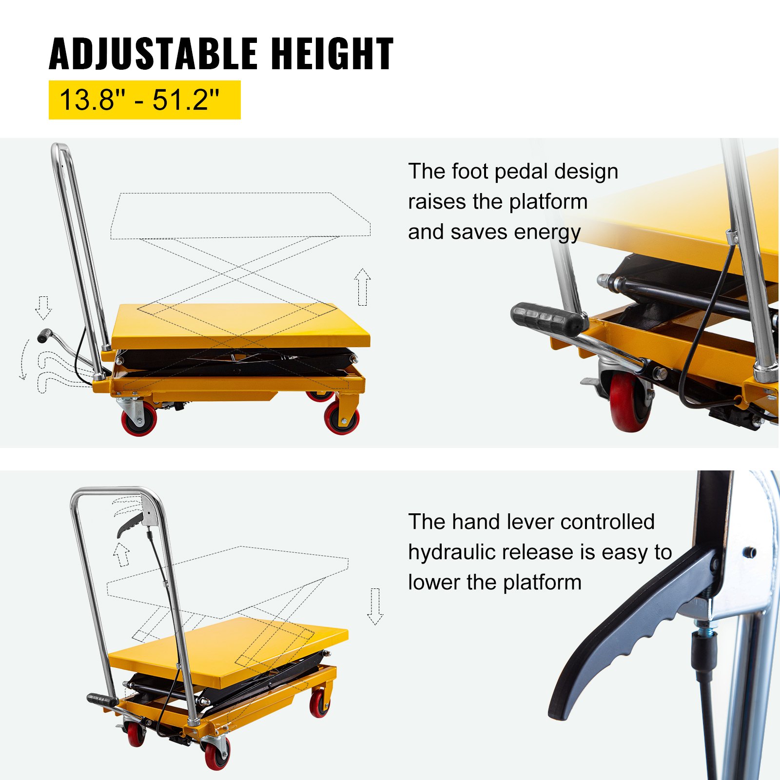VEVOR Hydraulic Lift Table Cart, 770lbs Capacity Hydraulic Scissor Cart ...