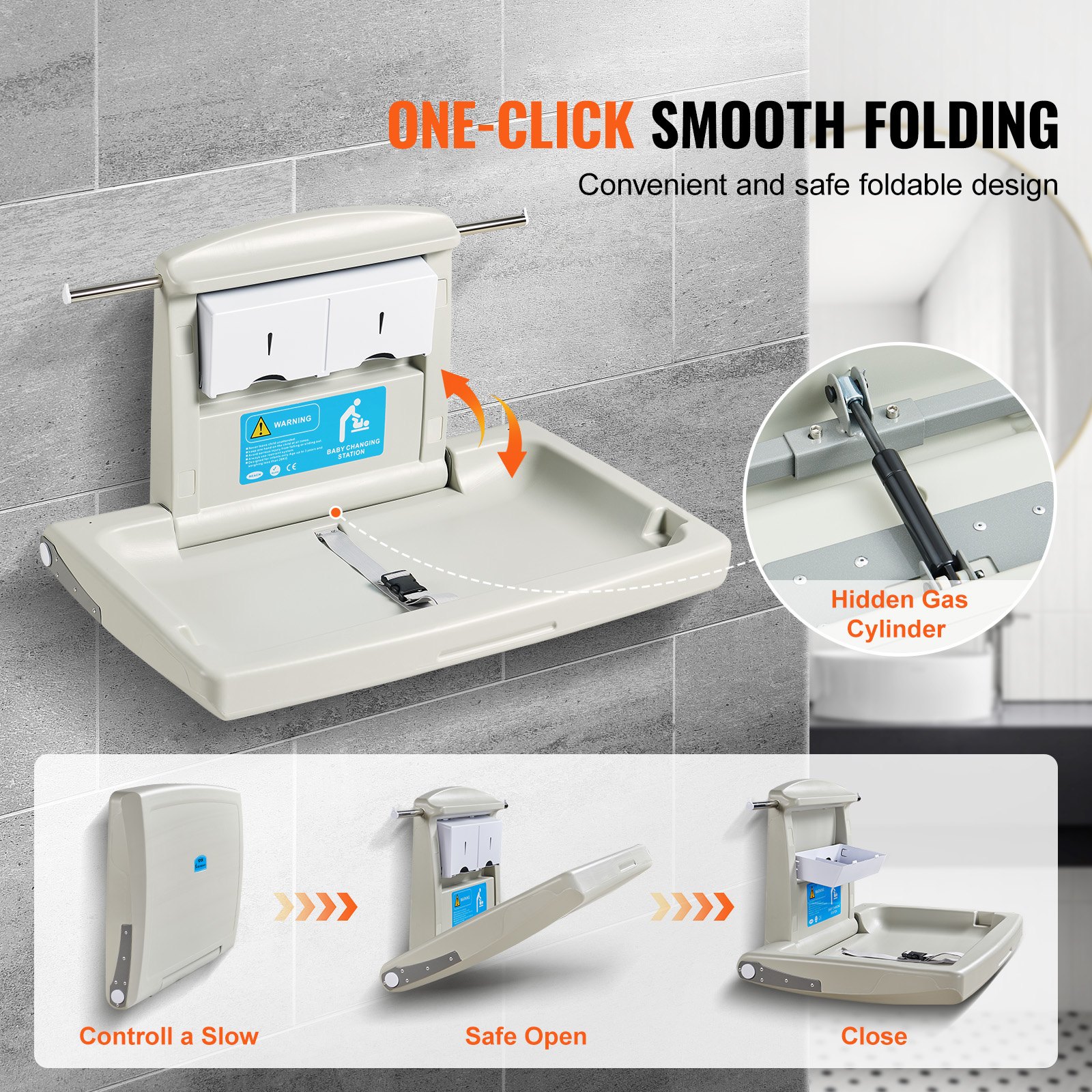 VEVOR Wall-Mounted Baby Changing Station, Horizontal Foldable Diaper ...