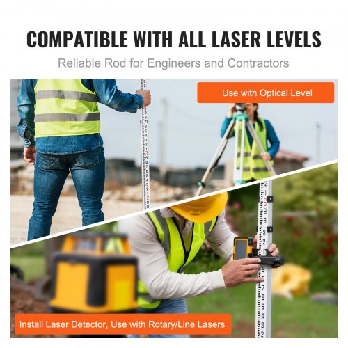 VEVOR Measuring Rod 25-Feet/10ths 6 Sections Telescopic Grade Rod 1 ...