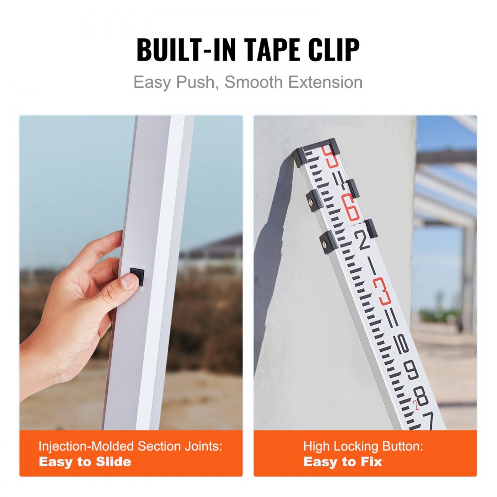 VEVOR Aluminum Grade Rod, 9-Feet/8ths 3 Sections Telescopic Measuring ...