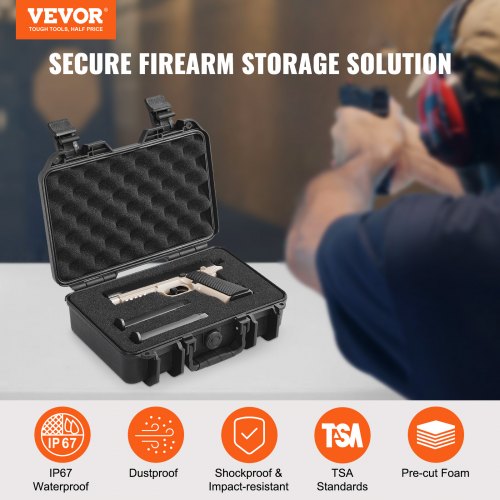 VEVOR Hard Pistol Cases with Pre-cut PU Foam Lockable Pistol Case for 1 ...