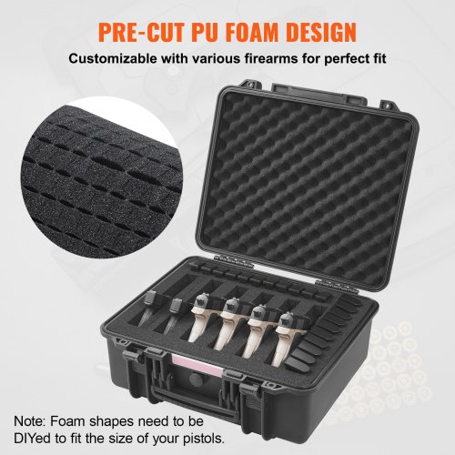 VEVOR Hard Pistol Cases with Pre-cut PU Foam Lockable Pistol Case for 6 ...